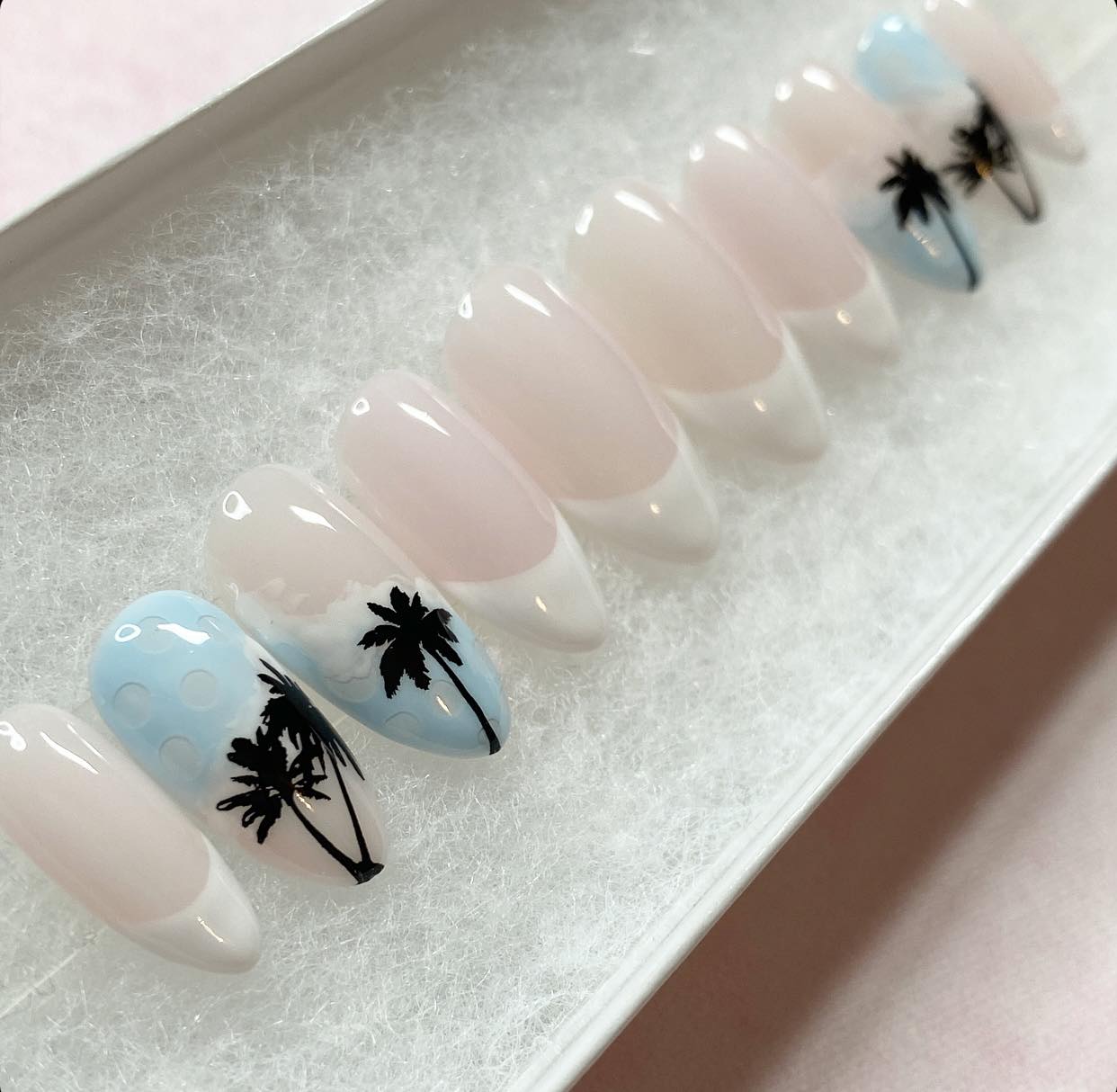 Summer False Nails French Tip with Palm Trees, Handmade in the UK ...