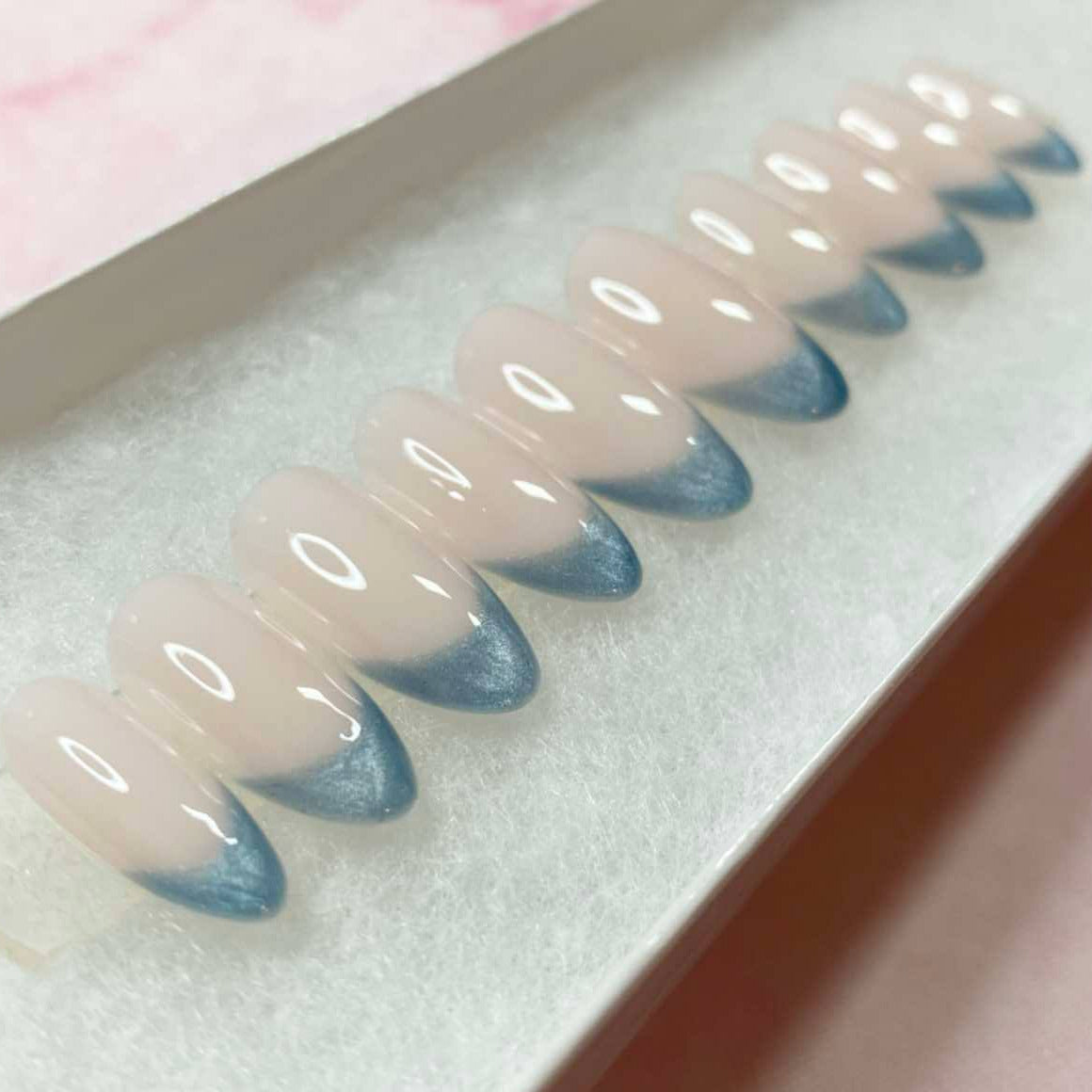 Blue Cat Eye French Tip Press-On Nails. UK-Based, Worldwide Shipping ...