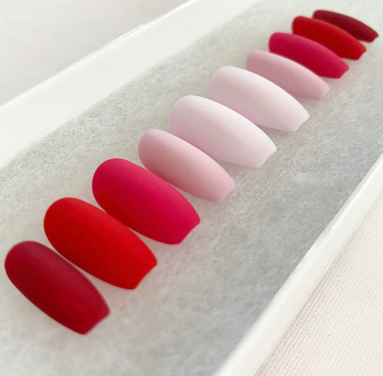 Red Press-On Nails Matte from Illuminate by Liana. Hand-Painted